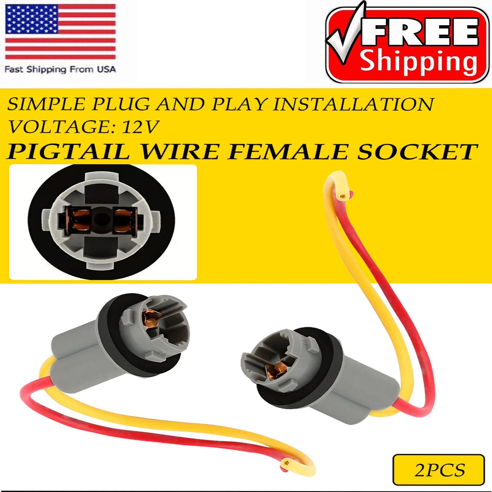 2x Wire Pigtail Female 194 T10 Two Harness Side Marker Light Bulb Plug ...
