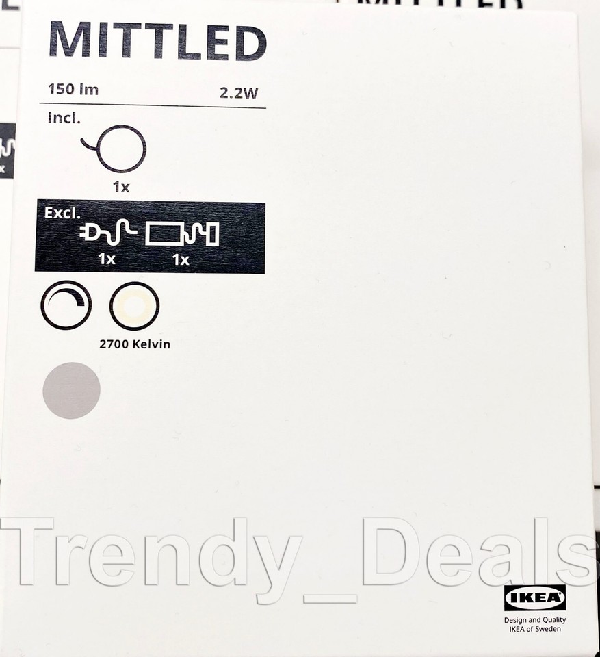 Ikea MITTLED LED Spotlight Spot Light, Dimmable Aluminum, Black or ...