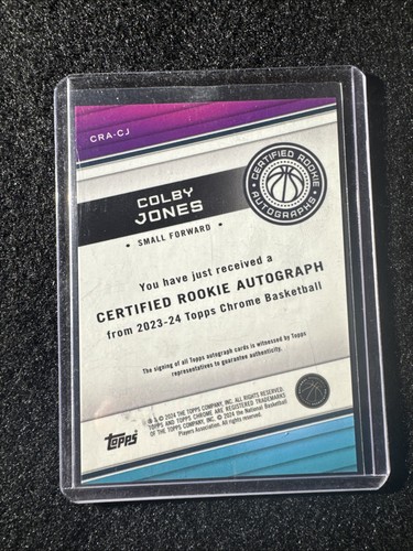 COLBY JONES 2023-24 TOPPS CHROME CERTIFIED ROOKIE AUTOGRAPH RC AUTO ...