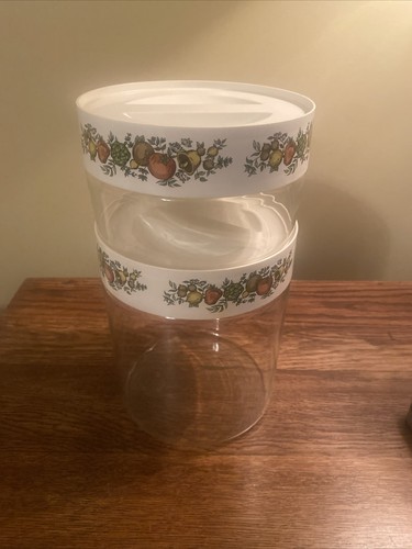 Two Vintage 70's Pyrex See & Store Stackable Glass Canisters--Spice of ...