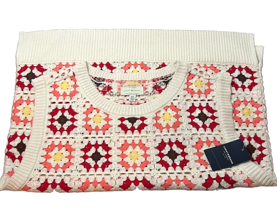 Lucky Brand Granny Square Multicolor Lightweight Knit Pullover Vest | eBay
