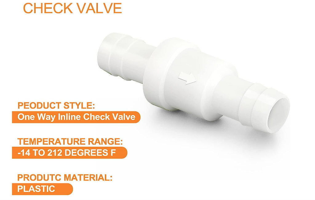 Barbed In-Line 1/2" Check Valve for air lines diffusers Aerators ...