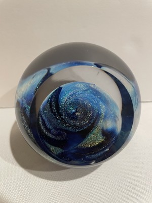 Glass Eye Studios Blue Planet Art Glass Paperweight 3” Celestial Series ...