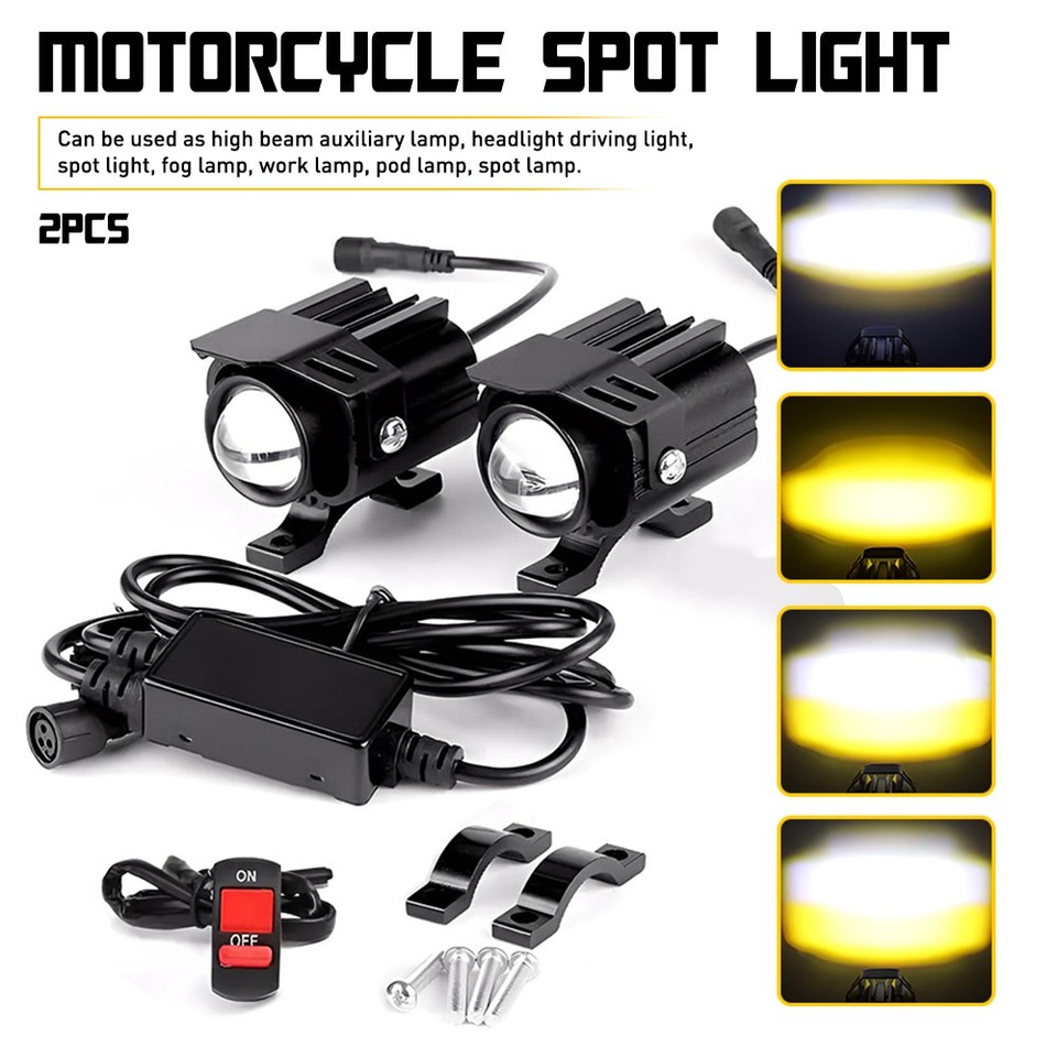 2X 4-Modes Motorcycle ATV LED Spotlight Headlight Driving Auxiliary Fog ...