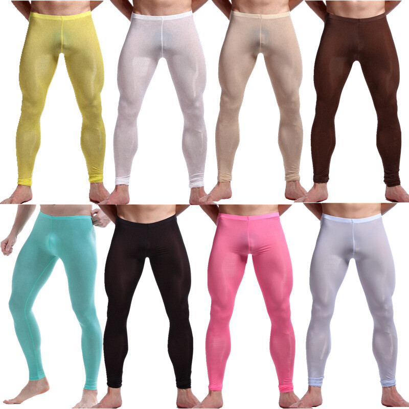 Men Underwear Long Johns Ice Silk Leggings Homme Pants Transparent ...