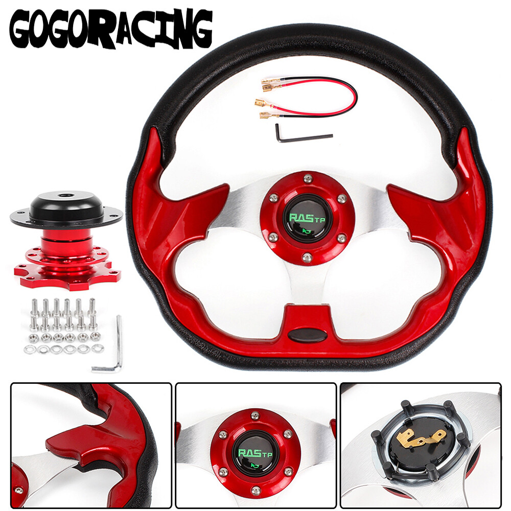 12.5" Universal Red D Shape Racing Steering Wheel Quick Release Adapter ...