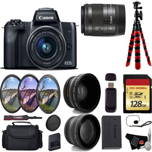 Canon EOS M50 Mirrorless Digital Camera +15-45mm Lens + UV FLD CPL ...