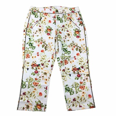 Disney Alice Pants Womens 12 Ivory Floral Zip Pockets Capris Designer ...
