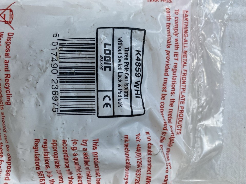 2 x MK Three Pole Fan Isolator without Switch Lock & Padlock K4859 WHI ...