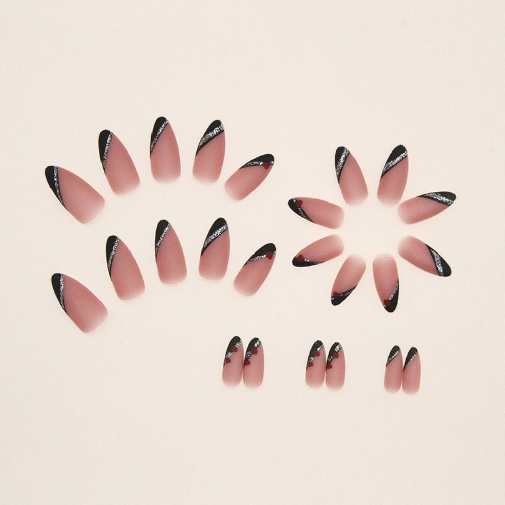 Tips Press on Nails Simple Frosting False Nails Long Almond Beveled ...