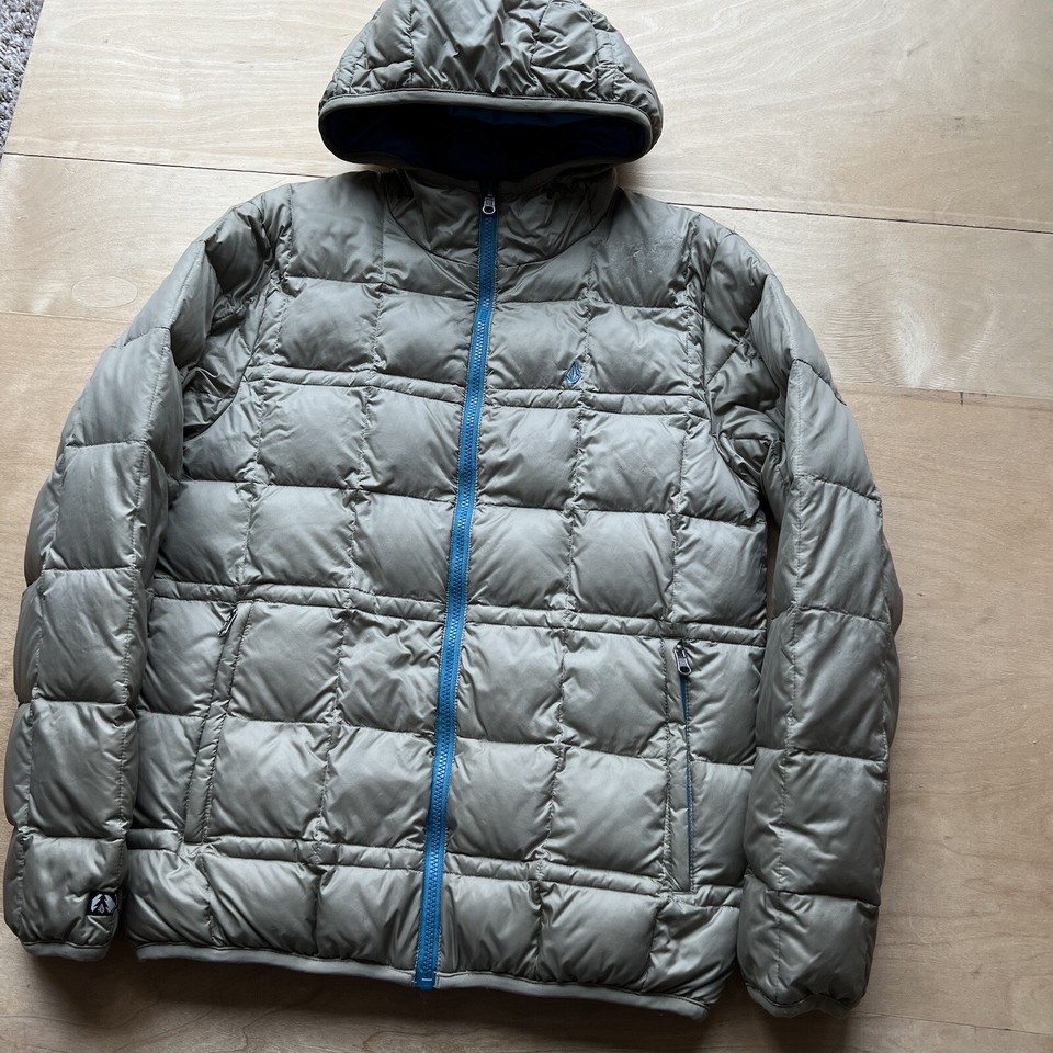 Volcom Puff Puff Jacket Small Gray Full Zip Hooded Down Puffer Ski ...