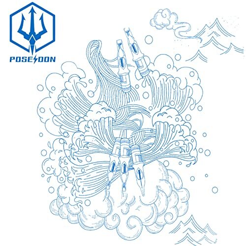 PROFESSIONAL POSEIDON Wireless Tattoo Machine Kit Rotary Cartridges Pen ...