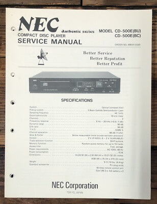 NEC CD-500 CD-500E CD Player Service Manual *Original* | eBay