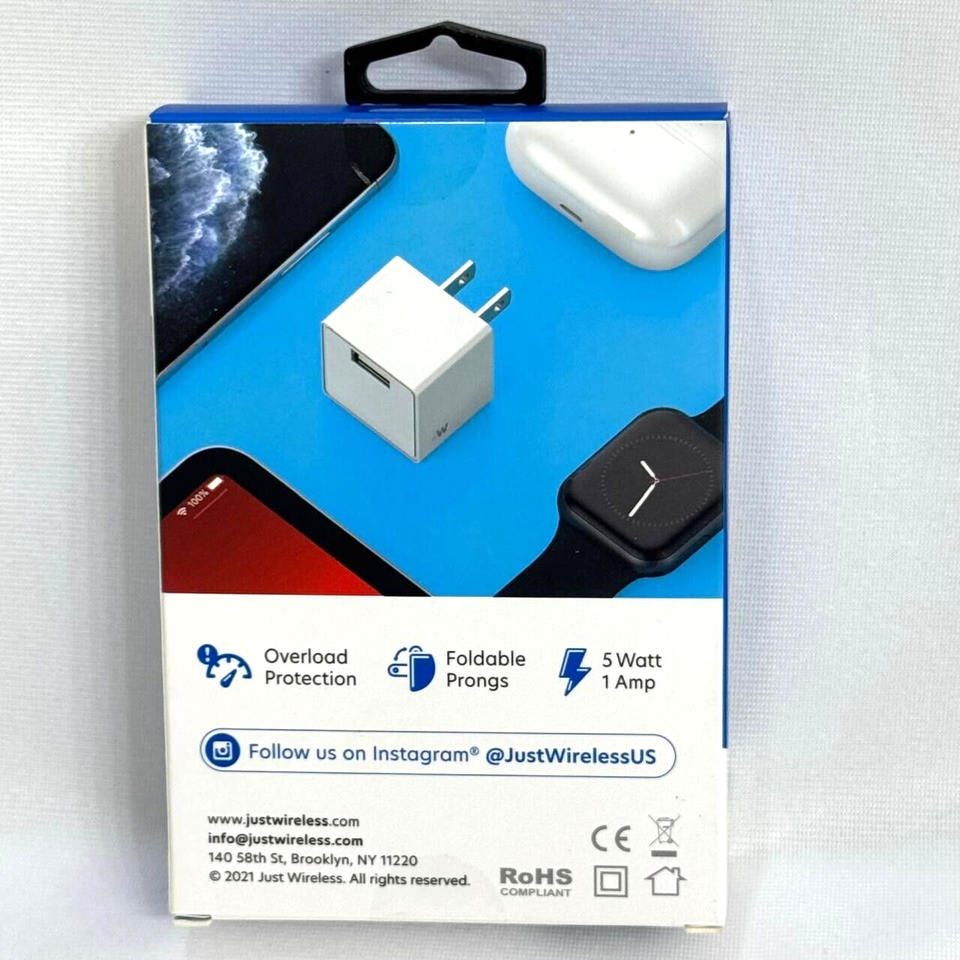 Just Wireless Universal Home Wall Charger White USB-A Port 5 Watt Fast ...