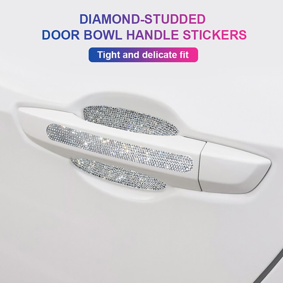 8/10PCS Bling Car Door Handle Protector Cover Reflective Rhinestones ...
