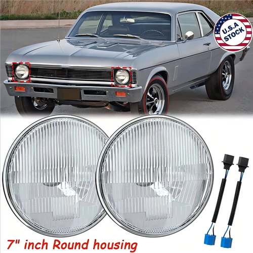 DOT Approved 7" inch Round Led Headlight Hi/Lo Housing for Chevy II ...