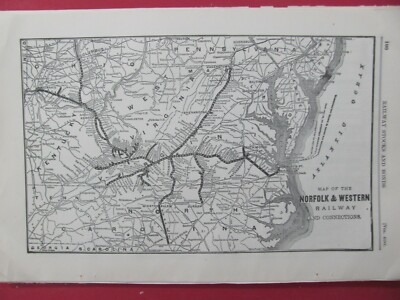 1913 NORFOLK & WESTERN RAILROAD SYSTEM MAP ROUTES STATIONS N&W RR ...