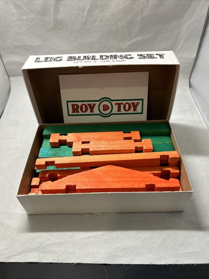 Roy Toy Log Building Set No. 9 THE CAMP Hand Carved Pine 37 Piece Set ...