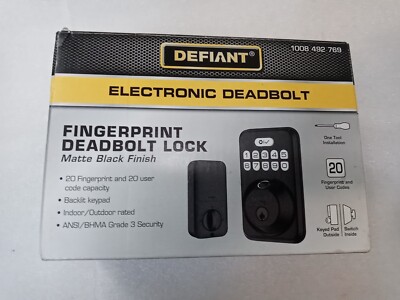 Defiant Electronic Fingerprint Deadbolt Door Lock BackLit Keypad ...