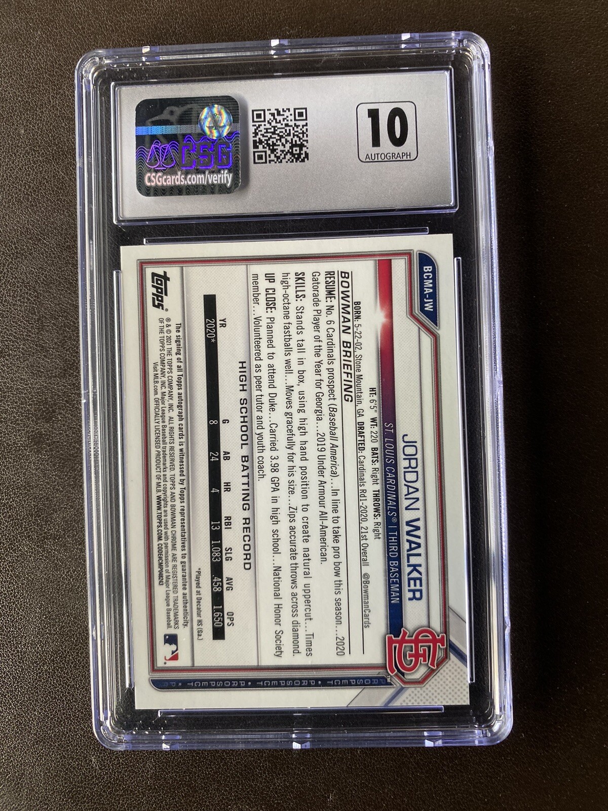 2021 Bowman Chrome Mega JORDAN WALKER Mojo Refractor Auto CSG 10 10 ...