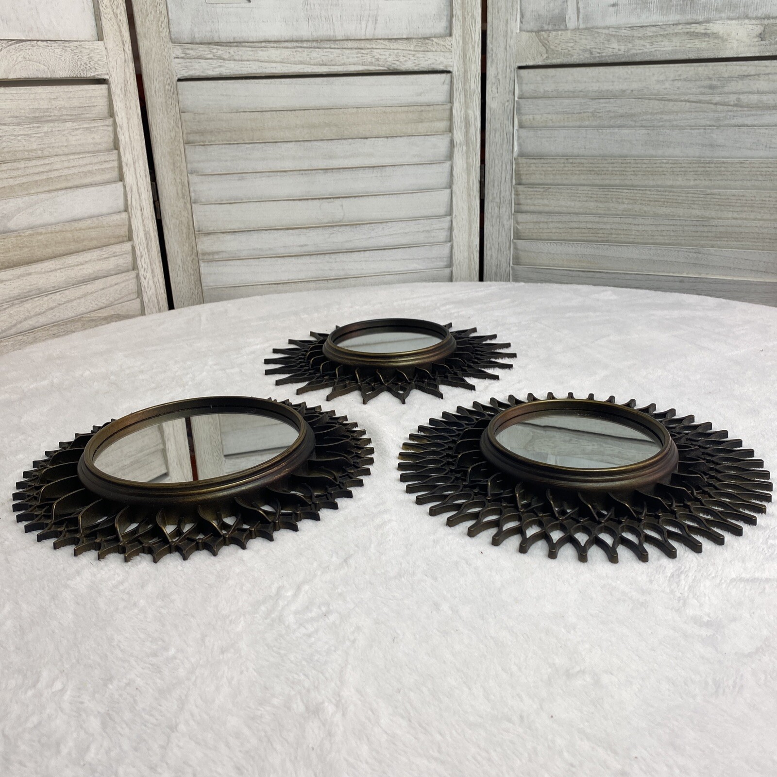 MCM Sunburst 3 Mirror Set Wall Hanging Antique Gold Tone | eBay