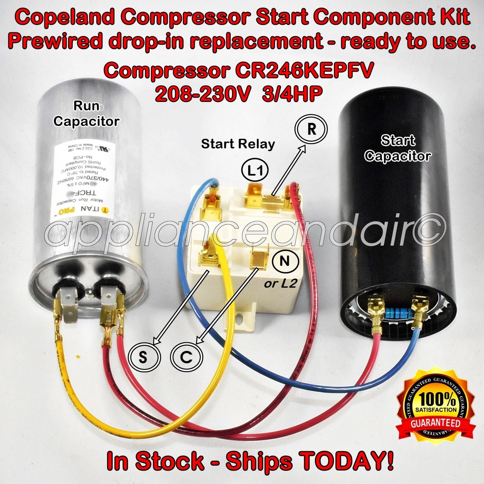 CR246KEPFV Copeland Compressor Kit, Relay + Start + Run Capacitor ...