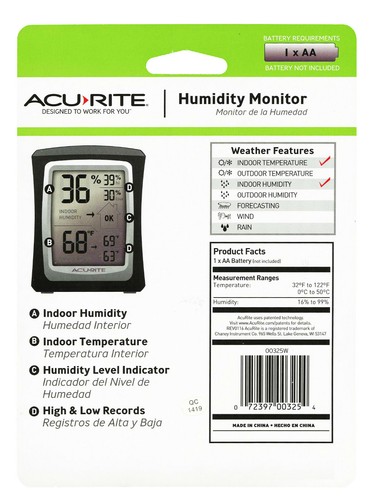 AcuRite INDOOR DIGITAL HUMIDITY & TEMPERATURE MONITOR High & Low ...