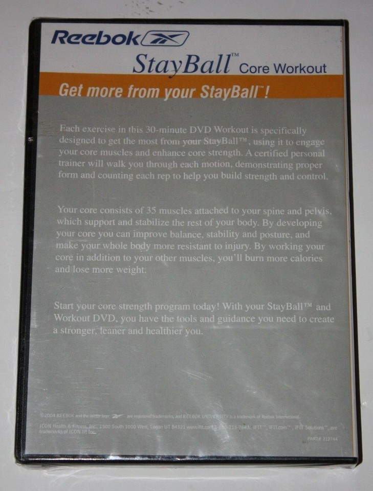 Reebok Stay Ball Core Workout DVD NEW SEALED StayBall - Free Shipping ...