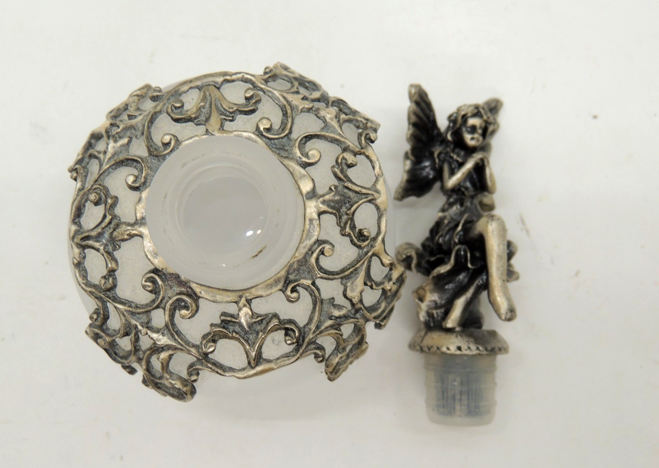 Frosted Glass Pewter Fairy Pixie Perfume Bottle & Stopper Tinker Bell 3 ...