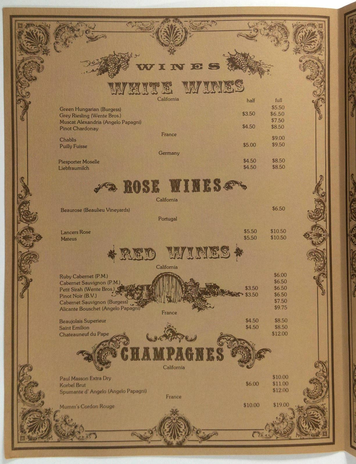 1980 Original Menu THE OVERLAND STAGE & Territorial Saloon Restaurant ...
