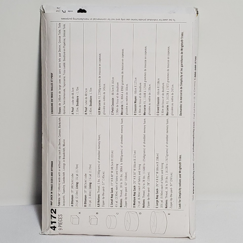 Simplicity 4172 Nap Sacks 3 Sizes And Ottoman Sewing Pattern UNCUT | eBay