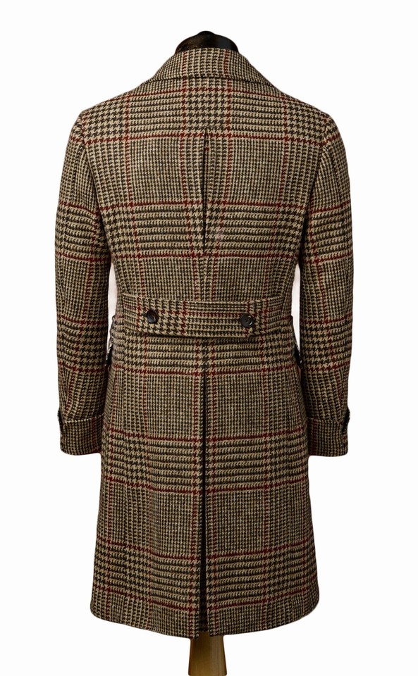 Herringbone Men Long Overcoat Coat Regular Fit Tweed Wool Blend ...