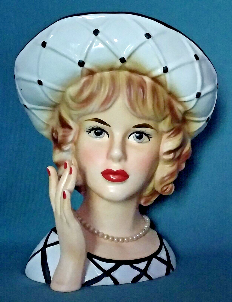 VINTAGE VHTF RELPO K1809 CRISS-CROSS CHRISSY LADY HEAD VASE HEADVASE ...