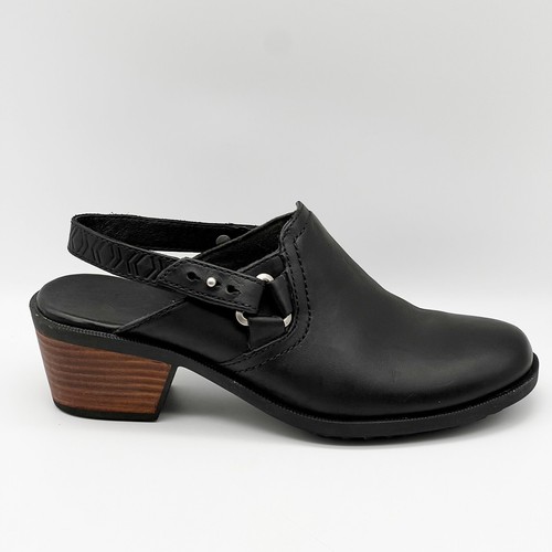 TEVA Foxy Black Leather Mid Block Heel Adjustable Slingback Clogs Women ...