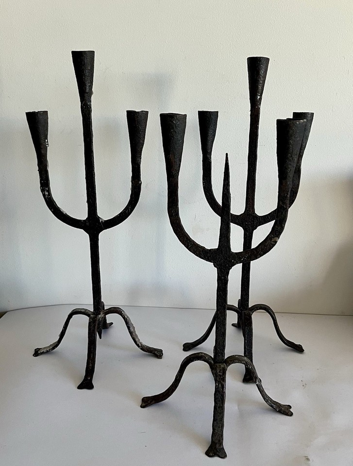 3 CANDÉLABRES FER FORGÉ HAUTE ÉPOQUE BOUGEOIR CHANDELIER MÉDIÉVAL ...