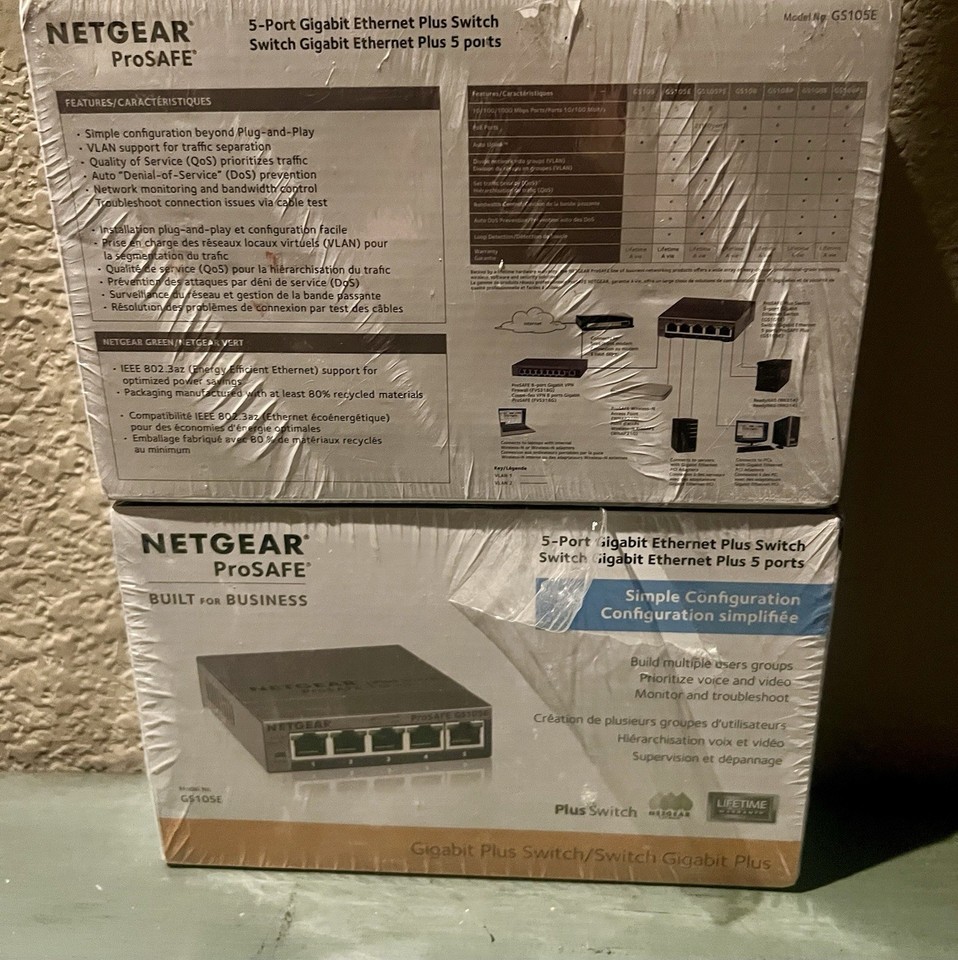 NETGEAR 5-Port Gigabit Ethernet Plus ProSafe Switch: GS105E-200NAS Set ...