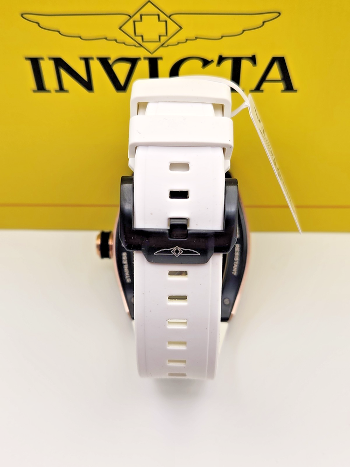 Invicta S1 Rally Automatic 44MM Skeleton Dial Rose Gold White Strap Men ...
