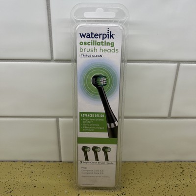 Waterpik Oscillating Brush Heads TRIPLE Clean 3 Pack Black Complete ...