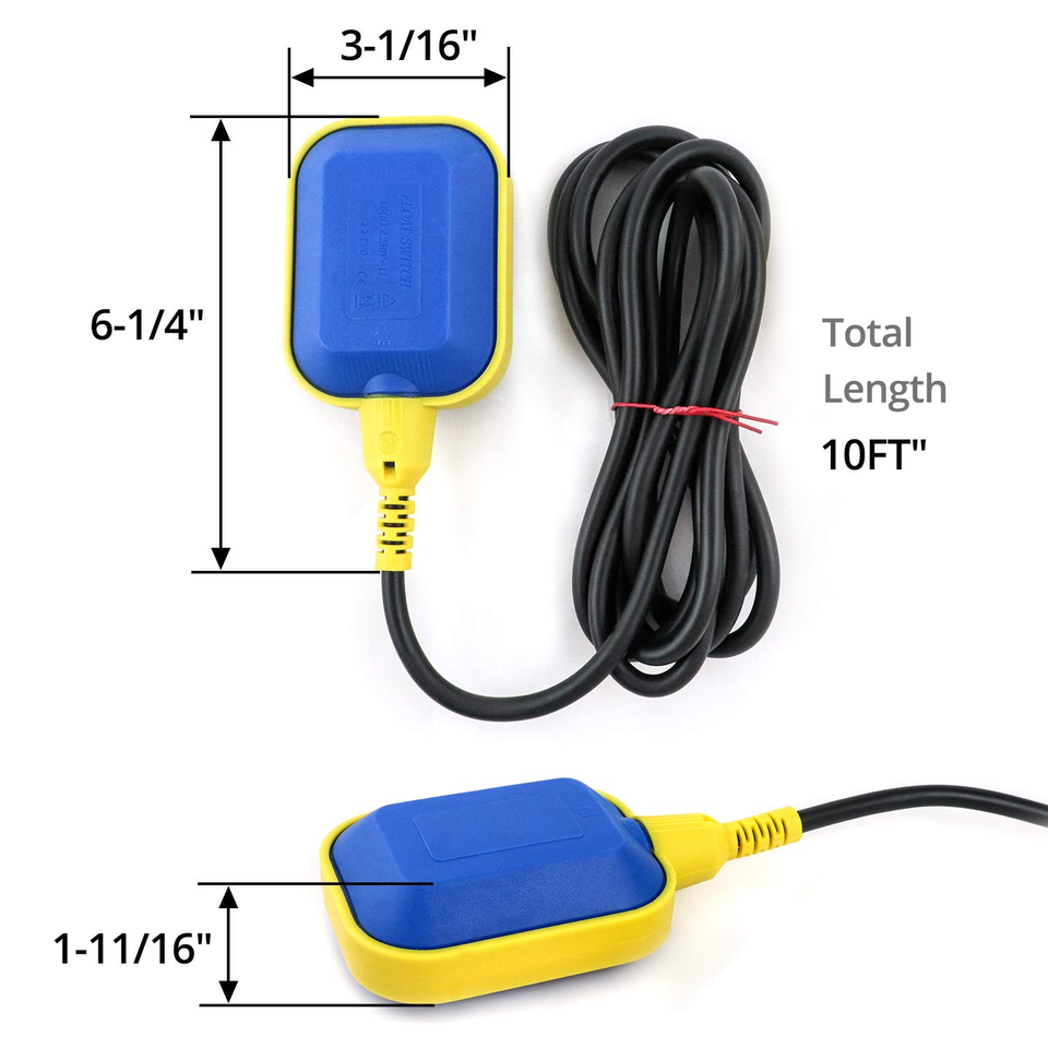 10 FT Cable Float Switch Water Level Controller Durable Water Tank ...