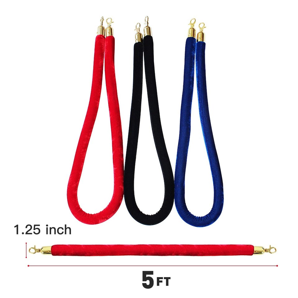 2 pcs Velvet Rope,Crowd Control Rope Safety Barrier,Thick Stanchions ...