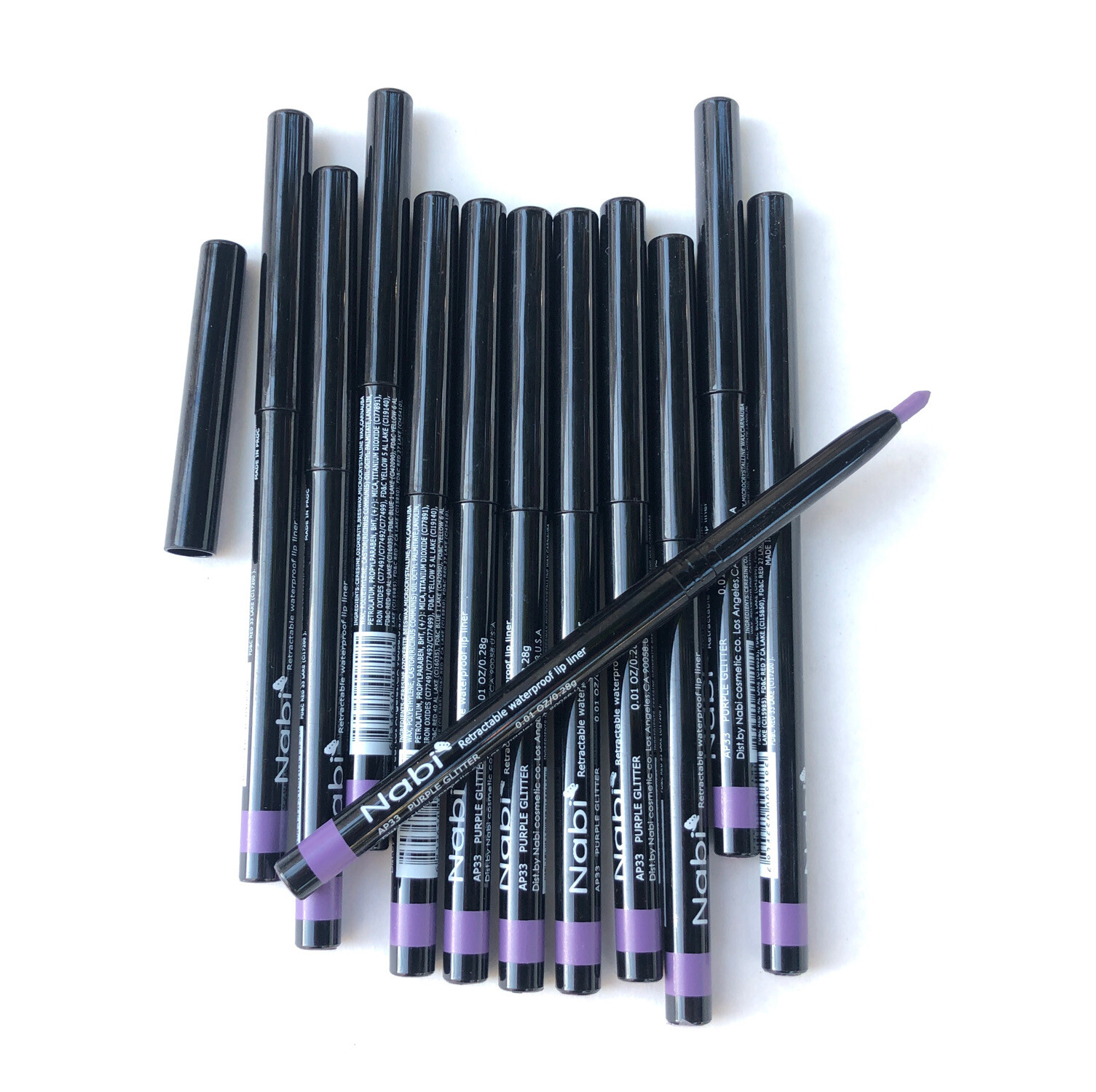 12 PCS NABI AP33 PURPLE GLITTER Retractable Waterproof Lip liners ...