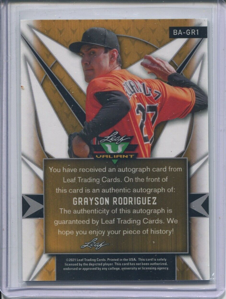2021 Leaf Valiant Grayson Rodriguez Autograph #BA-GR1 - Orioles | eBay