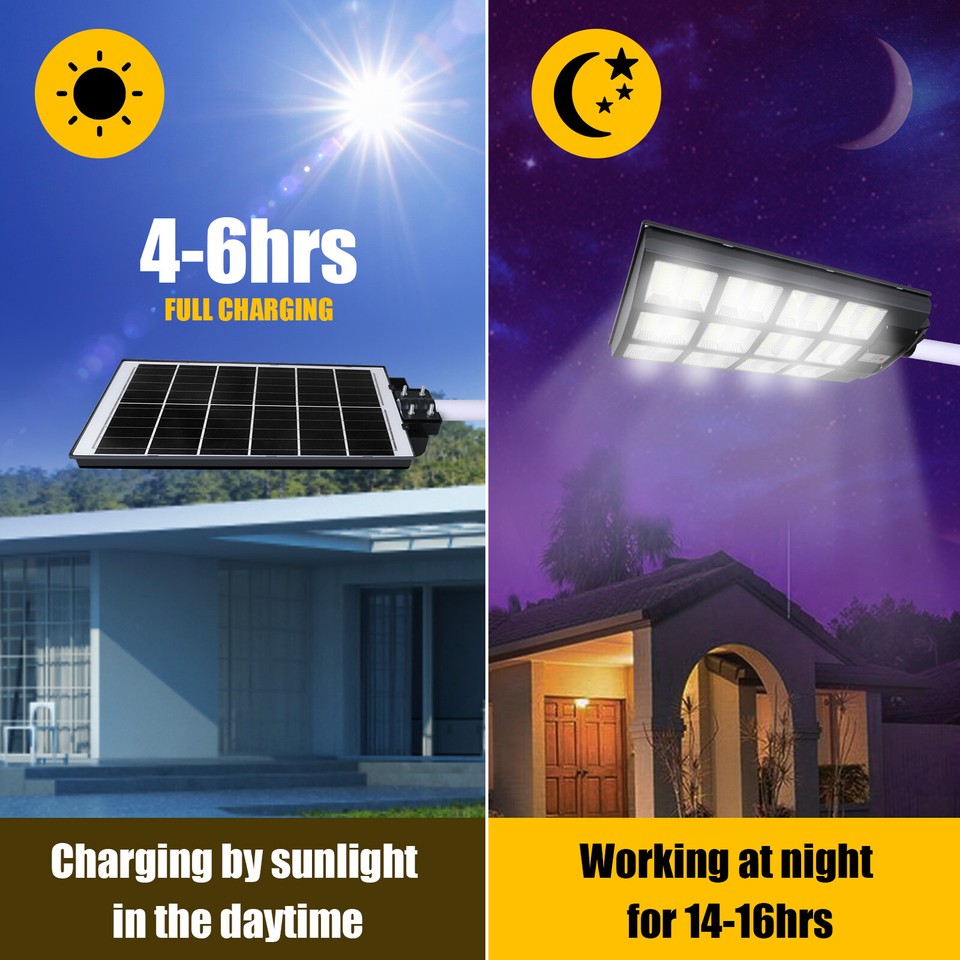 1600W LED Solar Street Light Dusk to Dawn Sensor Radar w/ Remote ...
