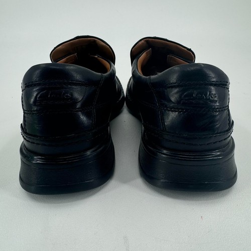 Clarks Escalade MENS Black Leather Slip On Round Toe Loafers Shoes SIZE ...