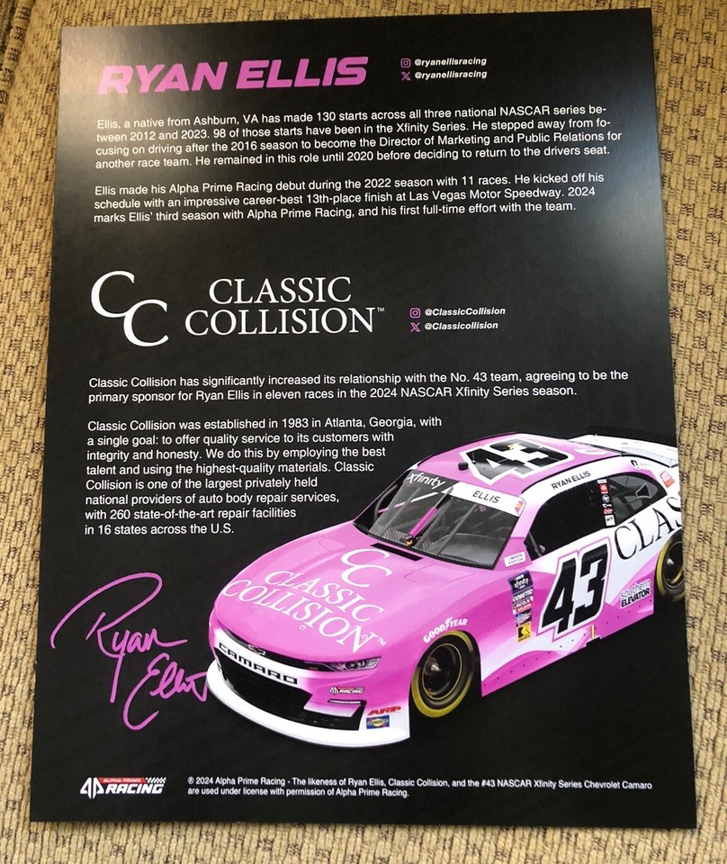 Nascar Xfinity Driver #43 Ryan Ellis Classic Collision Roval 2024 ...