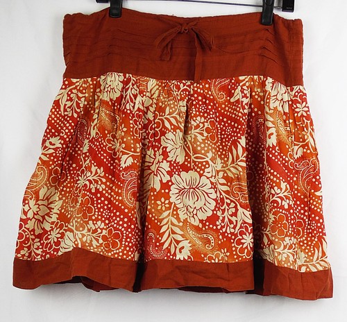 Zinc Orange Floral Paisley Boho Full Knee-Length 100% Cotton Skirt 9 JR ...