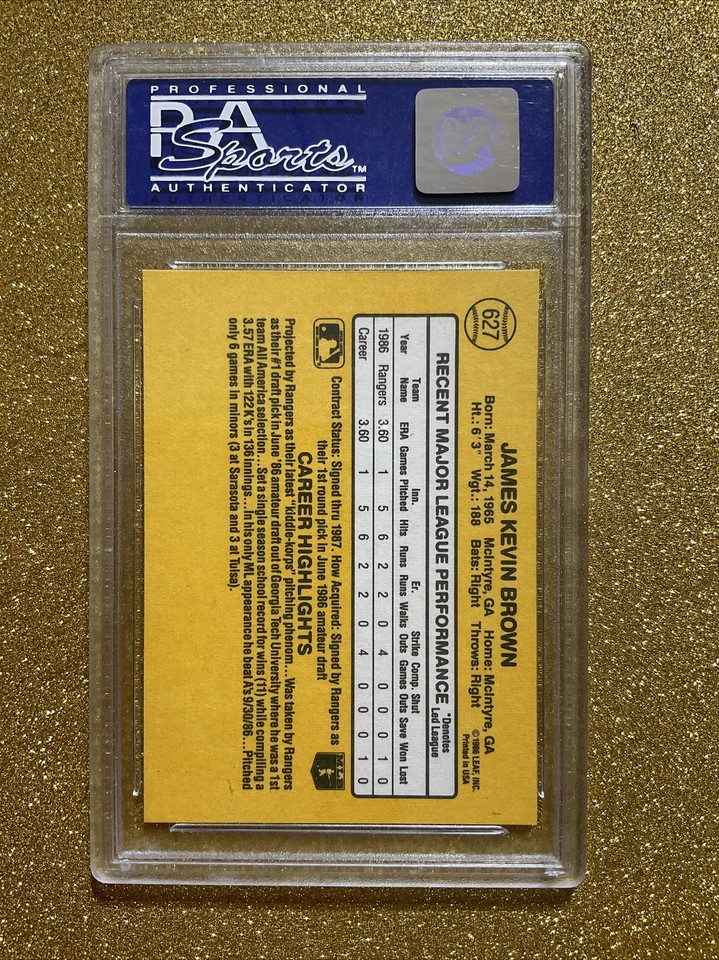 1987 DONRUSS KEVIN BROWN ROOKIE BLACK BORDER PSA 8 NR MINT RANGERS C ...