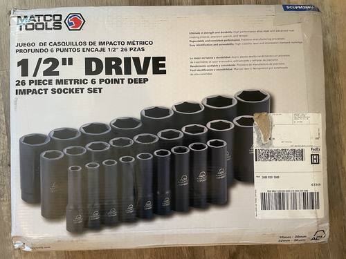 Sealed Matco 26 Pc 1/2" Dr Metric 6 Point Deep Impact Socket Set in ...