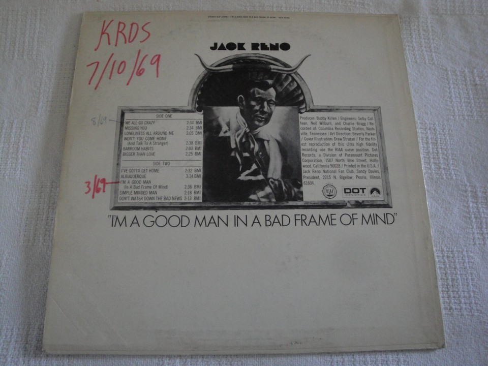 JACK RENO- i'm a good man in a bad frame of mind VINYL LP ALBUM DOT ...