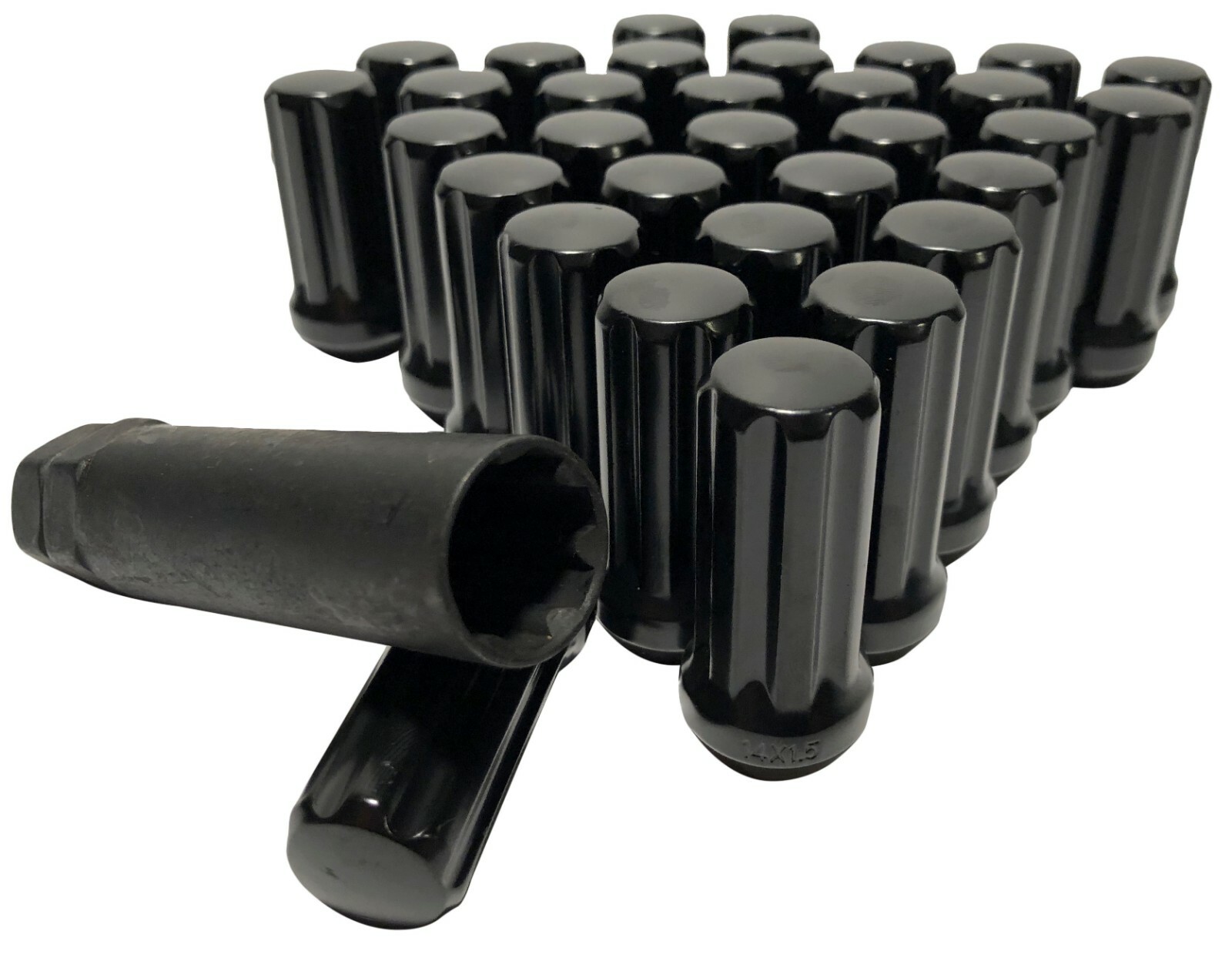 32 Black 14x1.5 Long 7 Spline Lug Nuts 1.90" Tall XL Locks With Key ...
